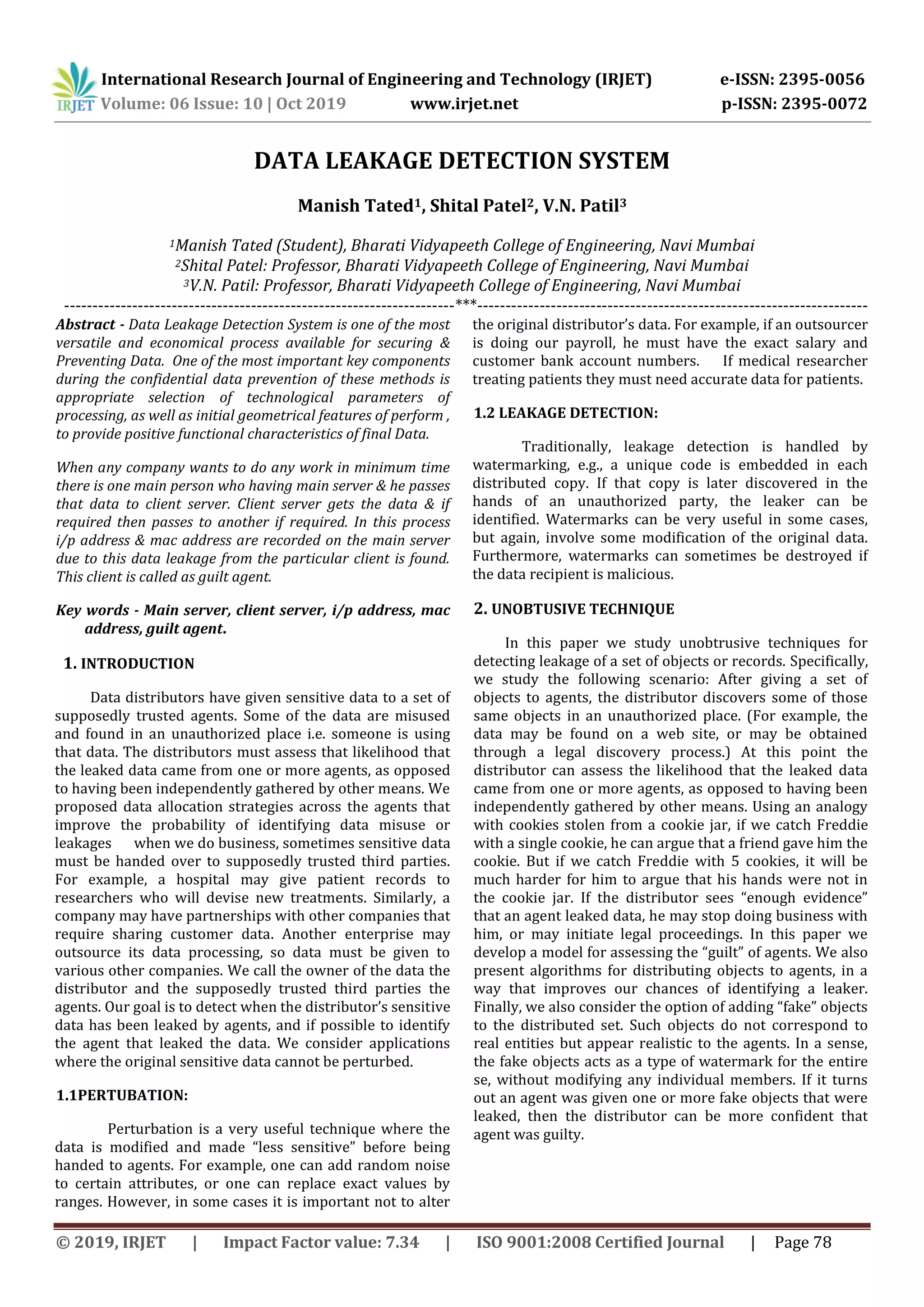 IRJET- Data Leakage Detection System | PDF | Operating Systems | Computer Software and Applications