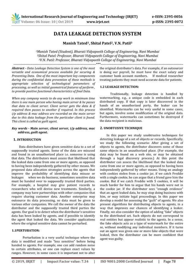 IRJET- Data Leakage Detection System | PDF | Operating Systems | Computer Software and Applications