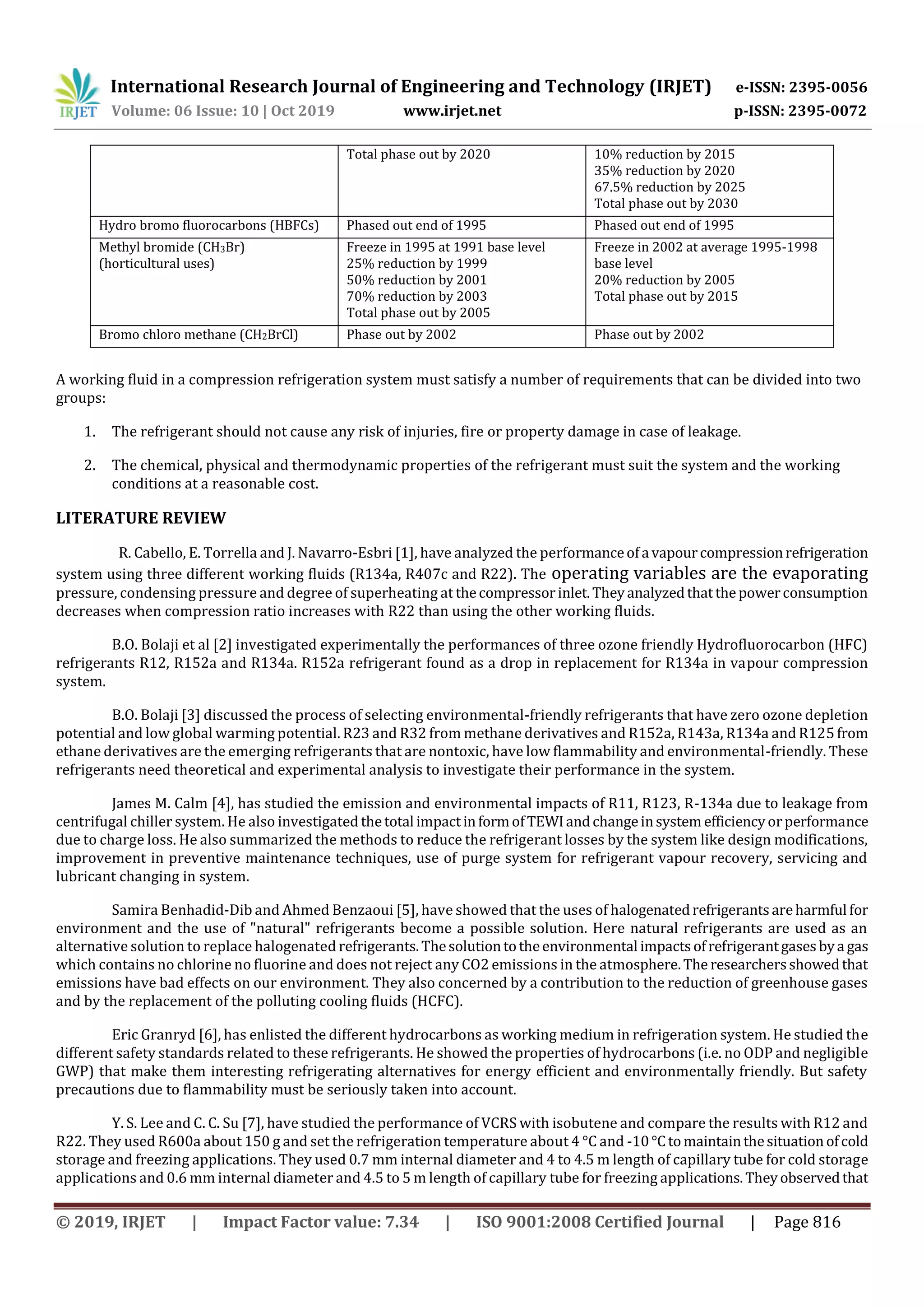 IRJET- Performance Analysis of R-134a with ECO Friendly Refrigerant in ...