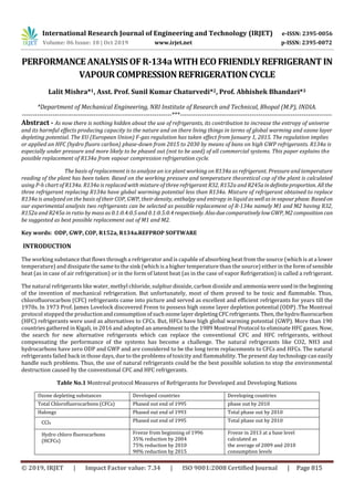 IRJET- Performance Analysis of R-134a with ECO Friendly Refrigerant in Vapour Compression ...