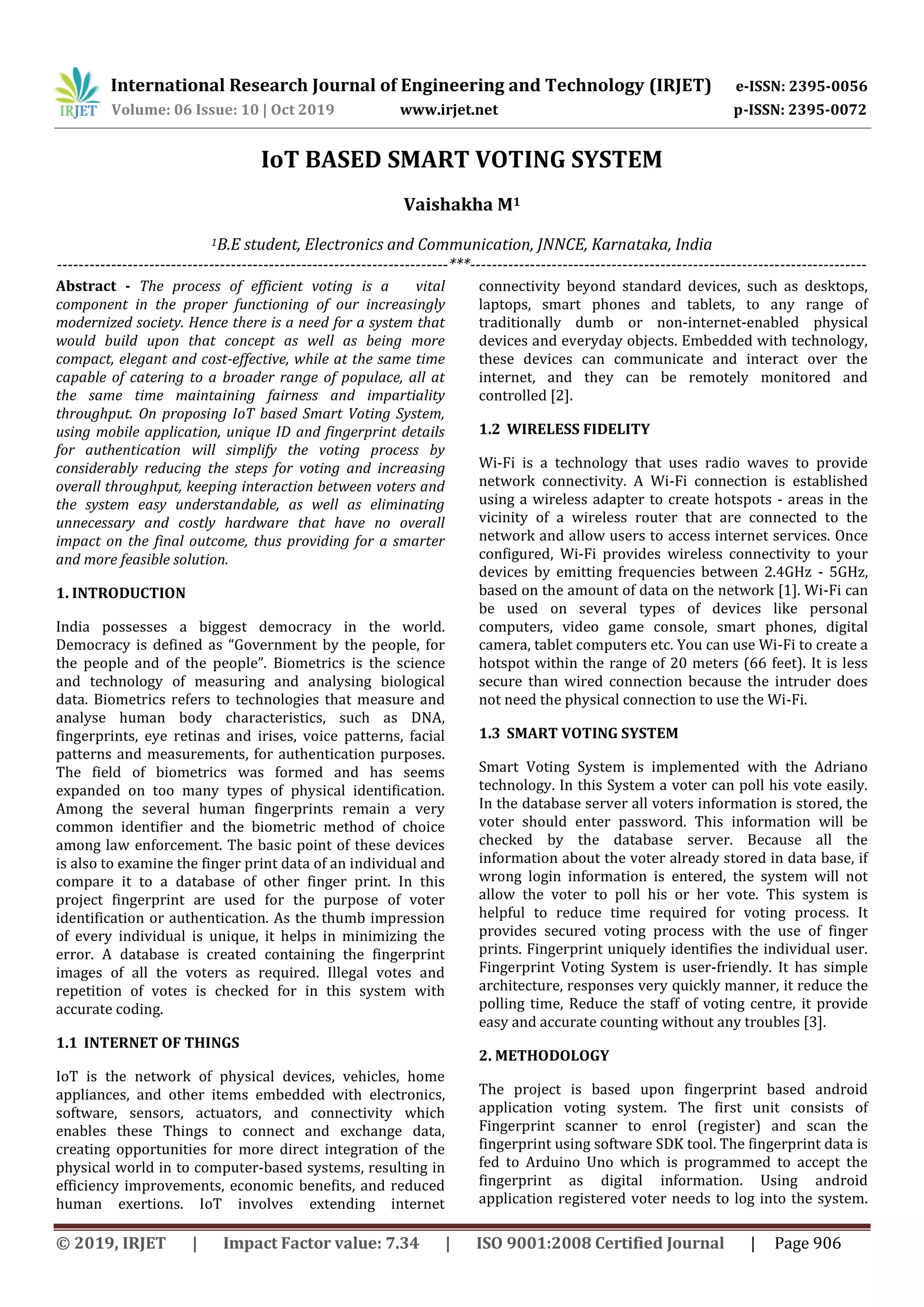 IRJET- IoT based Smart Voting System | PDF