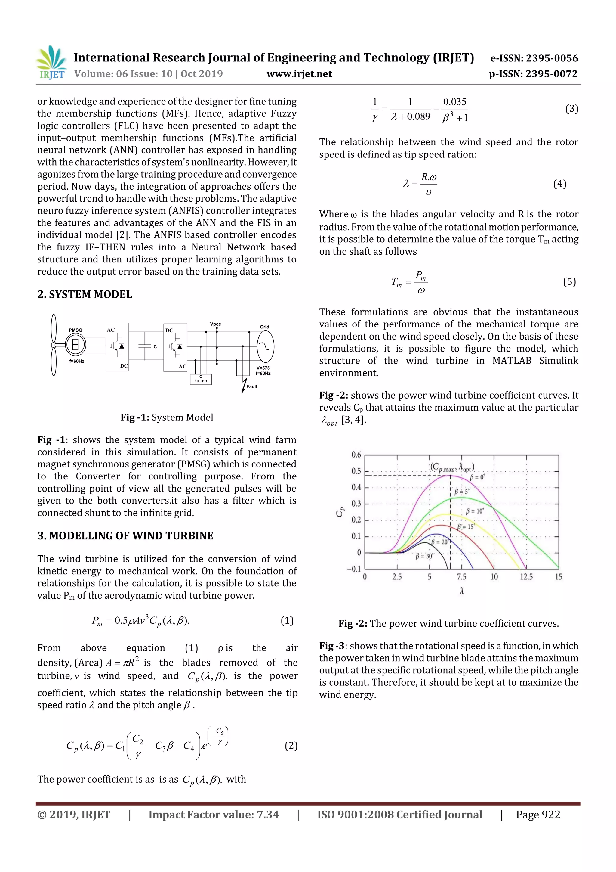 IRJET- Design and Analysis of Adaptive Neuro-Fuzzy Controller based Pitch Angle Controlled Wind ...