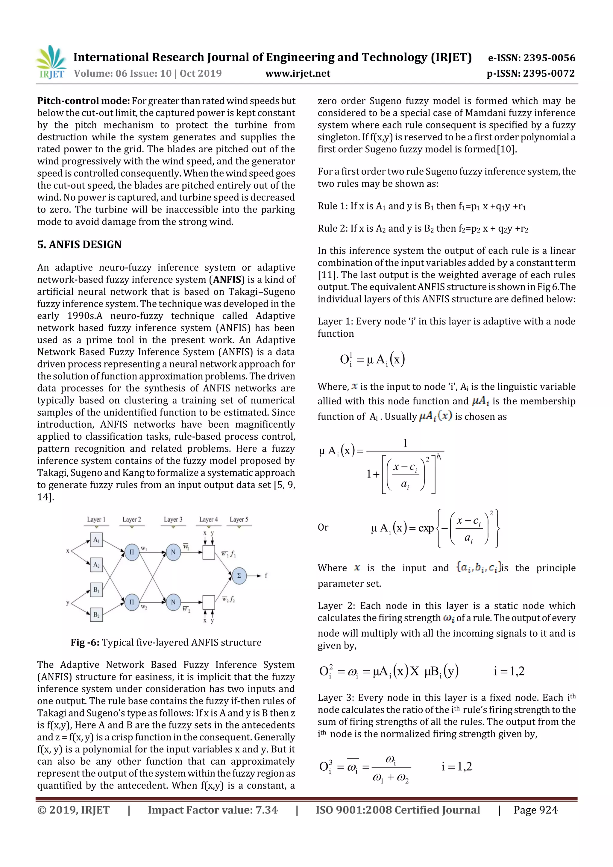 IRJET- Design and Analysis of Adaptive Neuro-Fuzzy Controller based Pitch Angle Controlled Wind ...