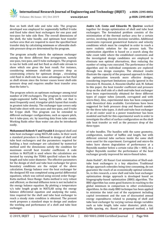 IRJET- Design the Shell and Tube Heat Exchanger with the Help of Programming using Matlab ...