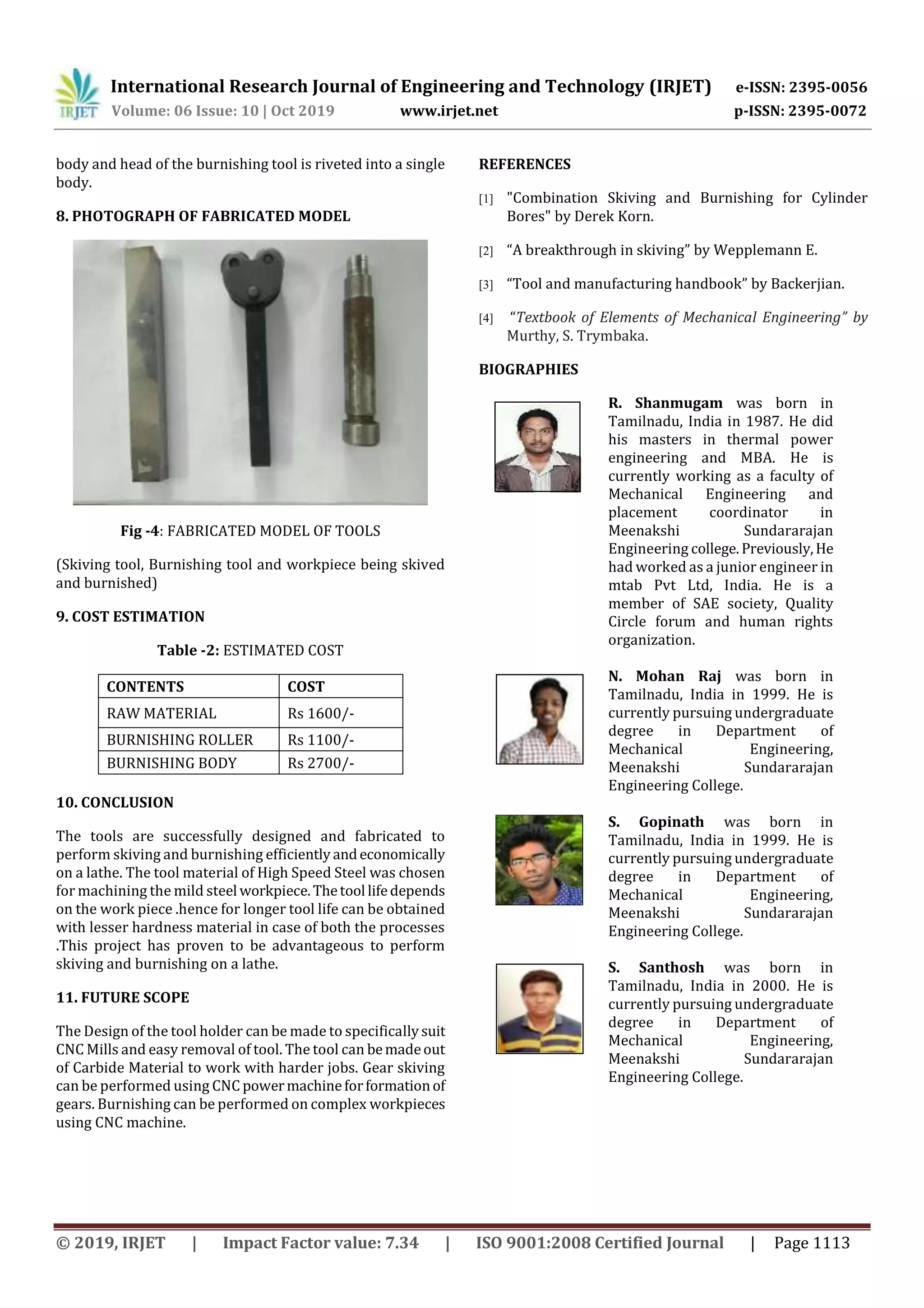 IRJET- Design and Fabrication of Skiving and Burnishing Tool | PDF