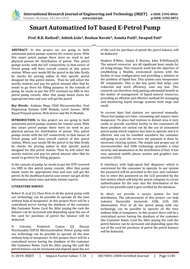 IRJET- Smart Automatized IoT based E-Petrol Pump | PDF