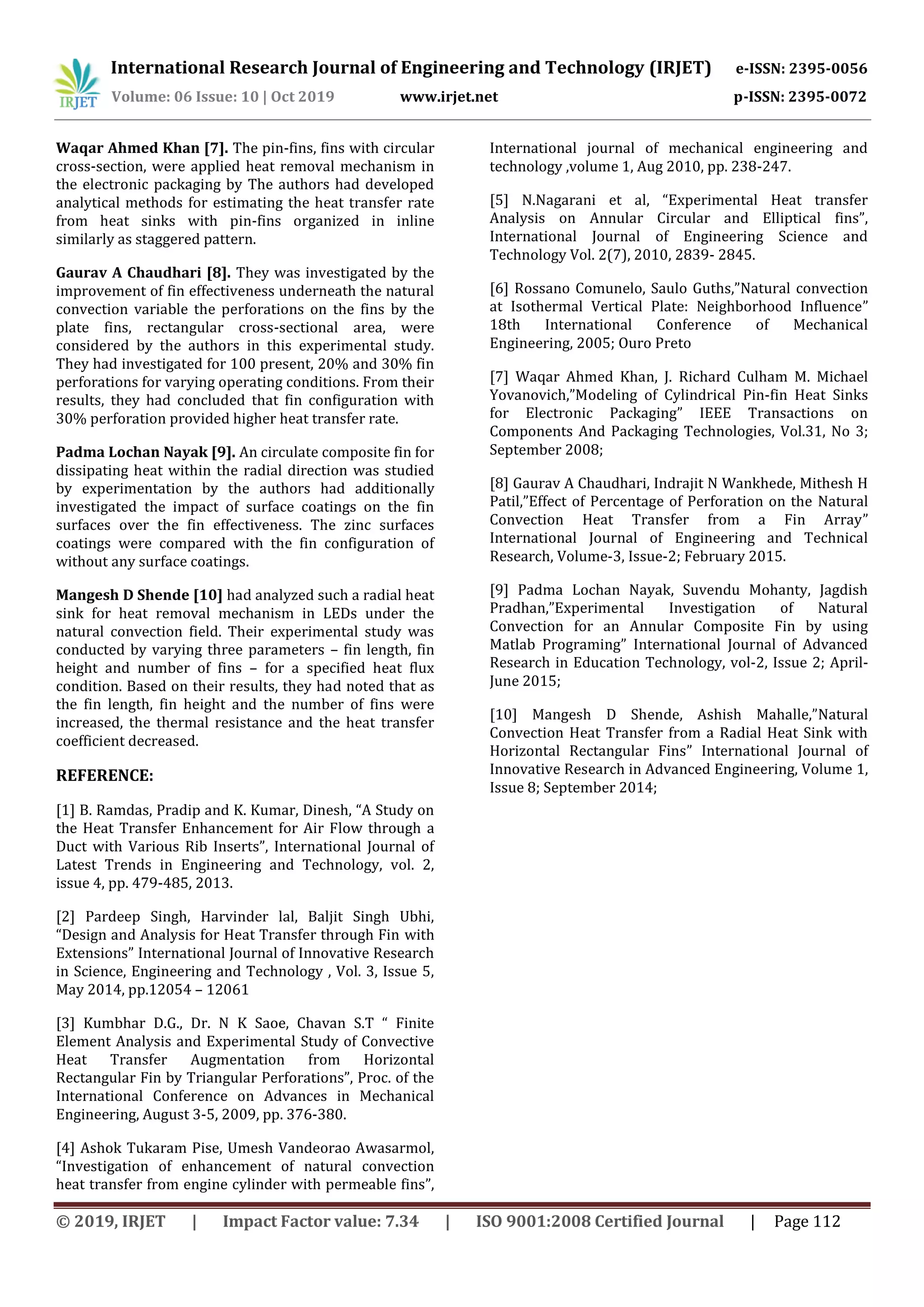 IRJET- Review on Numerical Analysis of Rectangular Fin Profile using ...