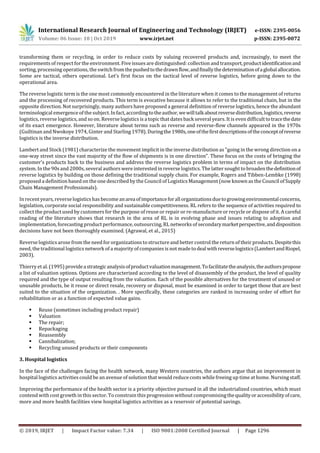 IRJET- Reverse Logistics in Morocco: The Case of Hospitals | PDF