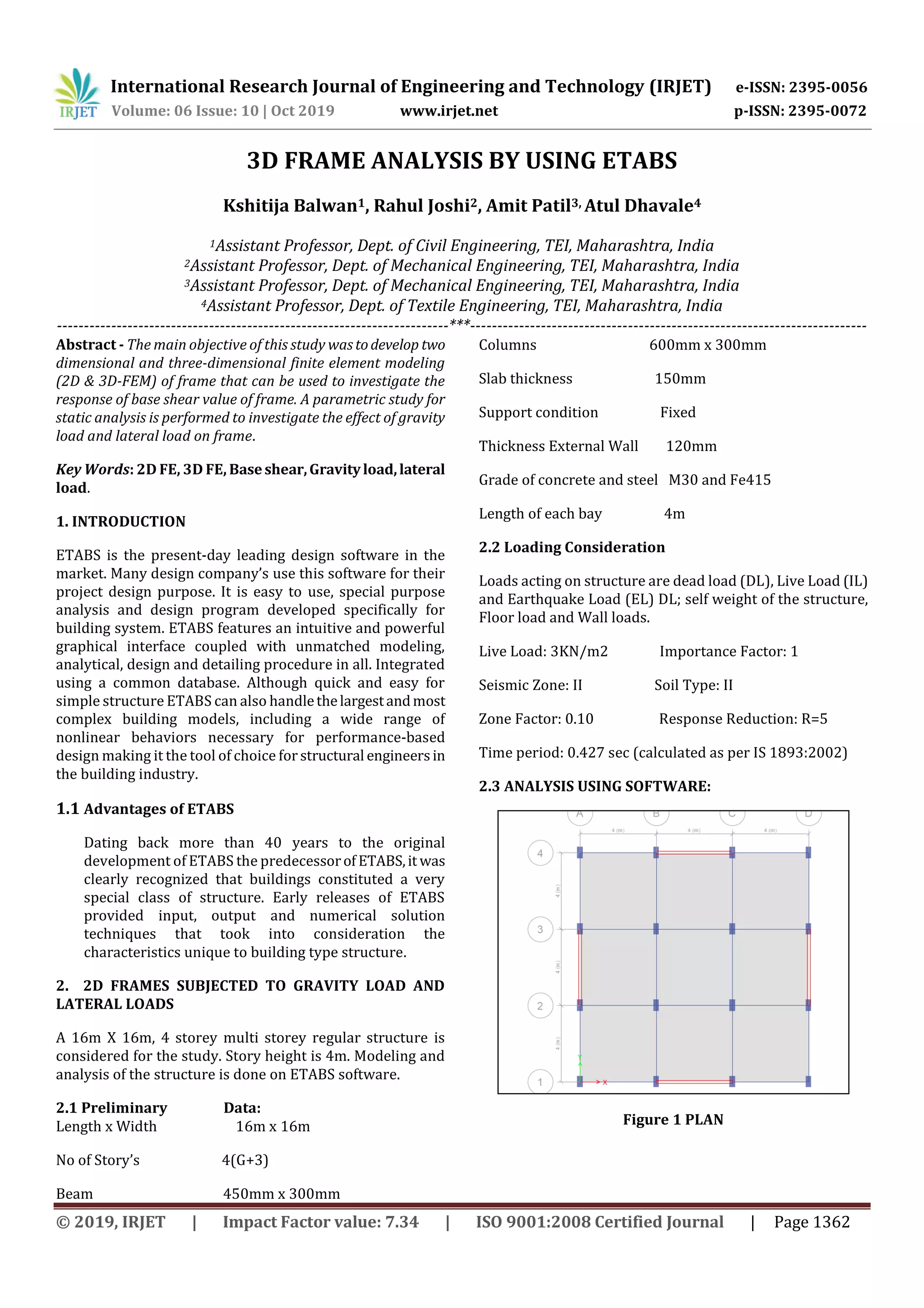 IRJET- 3D Frame Analysis by using ETABS | PDF