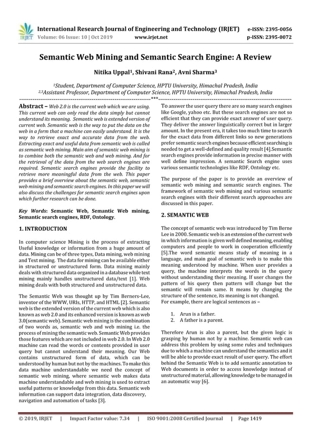 IRJET- Semantic Web Mining and Semantic Search Engine: A Review | PDF
