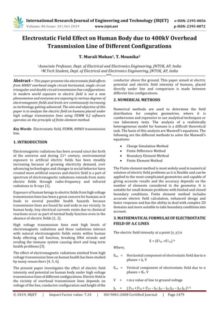 IRJET- Electrostatic Field Effect on Human Body Due to 400kv Overhead ...