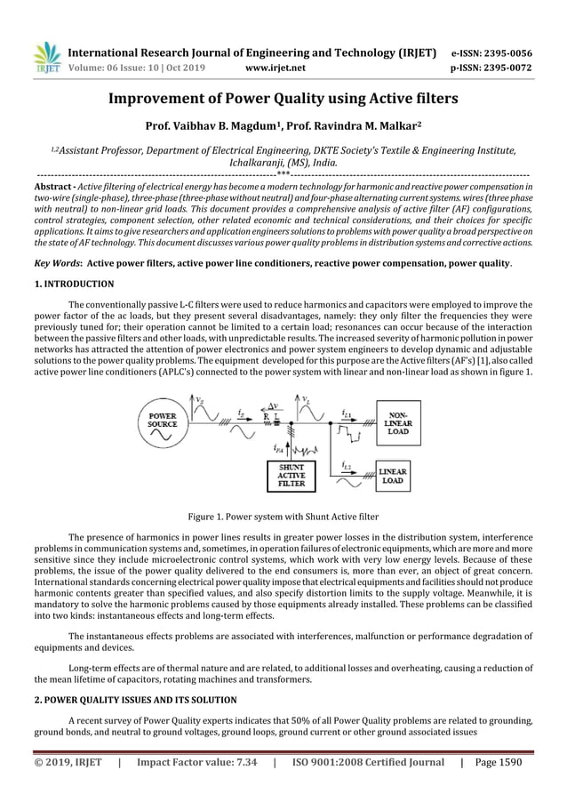 IRJET- Improvement of Power Quality using Active Filters | PDF | Gas and Electric | Home Utilities