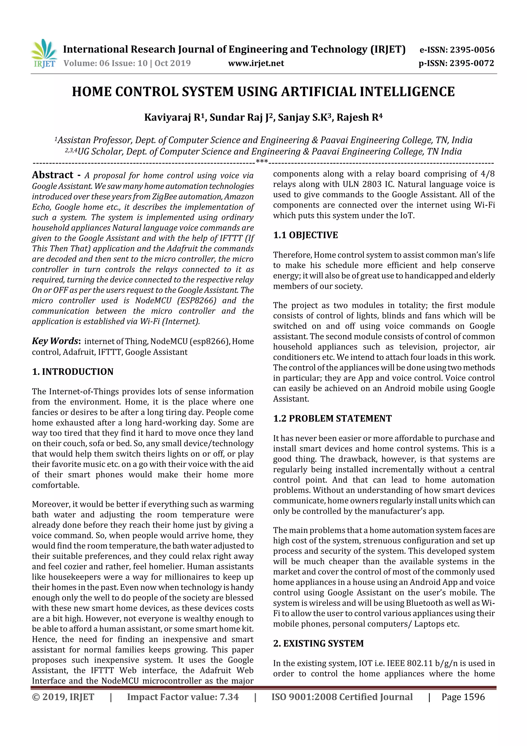 IRJET- Home Control System using Artificial Intelligence | PDF