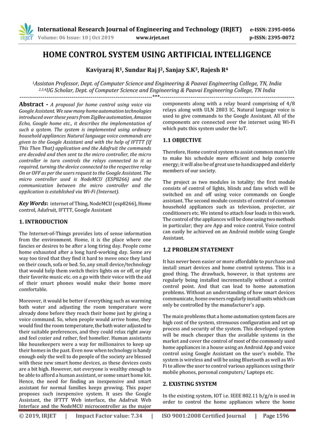 IRJET- Home Control System using Artificial Intelligence | PDF