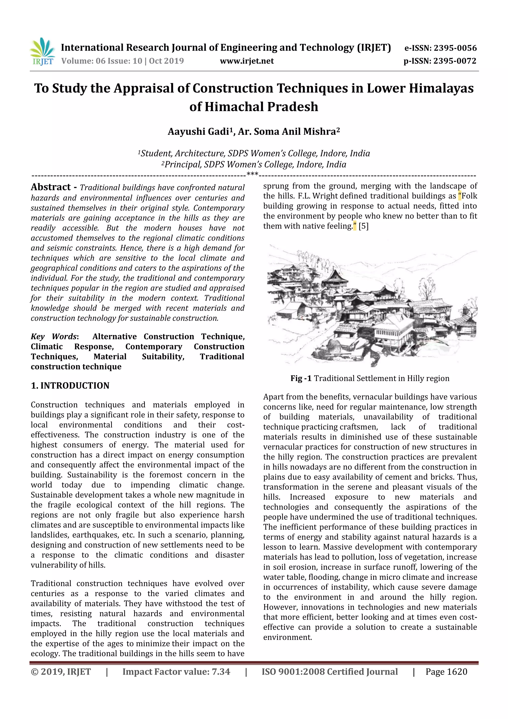 IRJET- To Study the Appraisal of Construction Techniques in Lower ...
