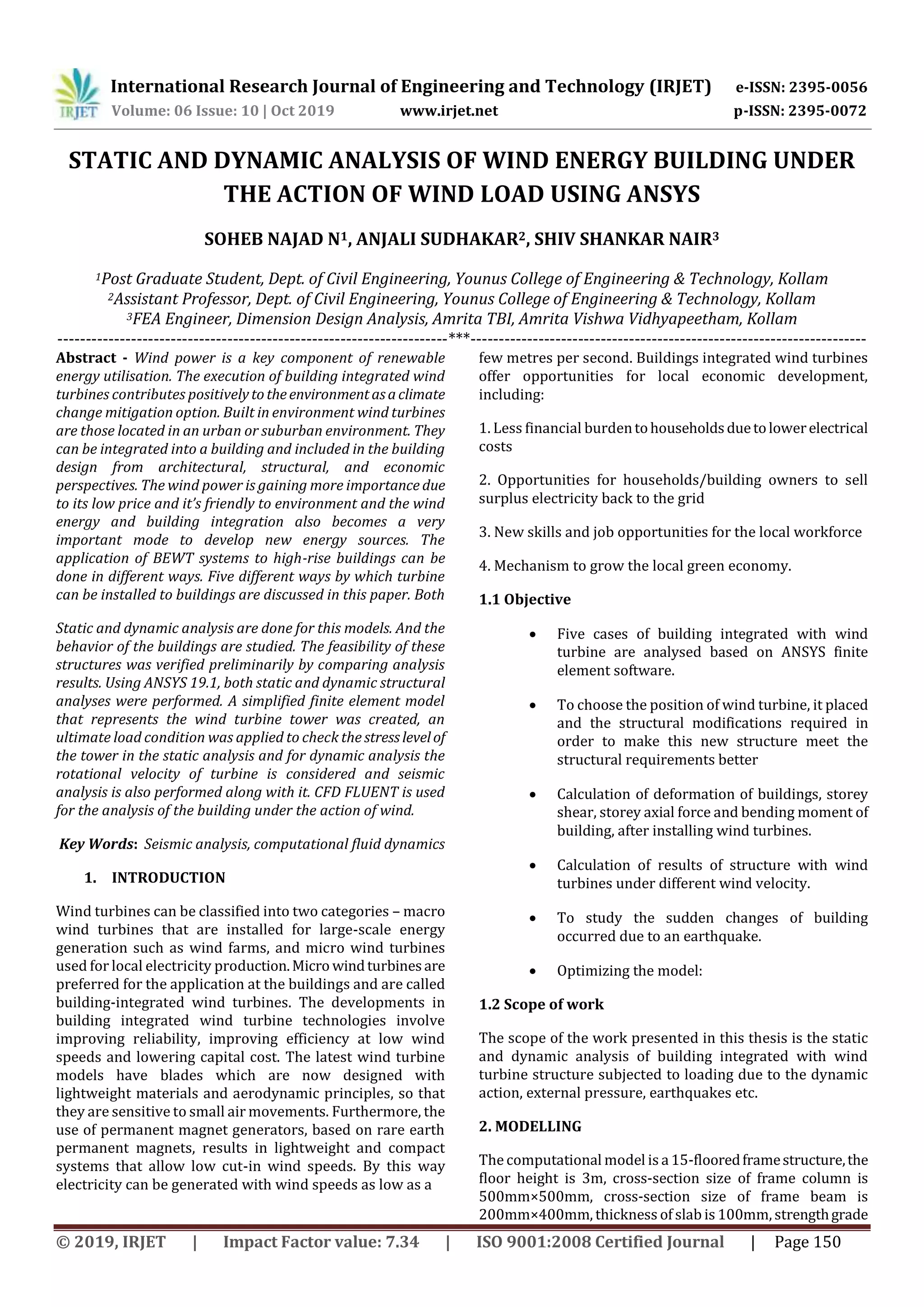 IRJET- Static and Dynamic Analysis of Wind Energy Building under the ...