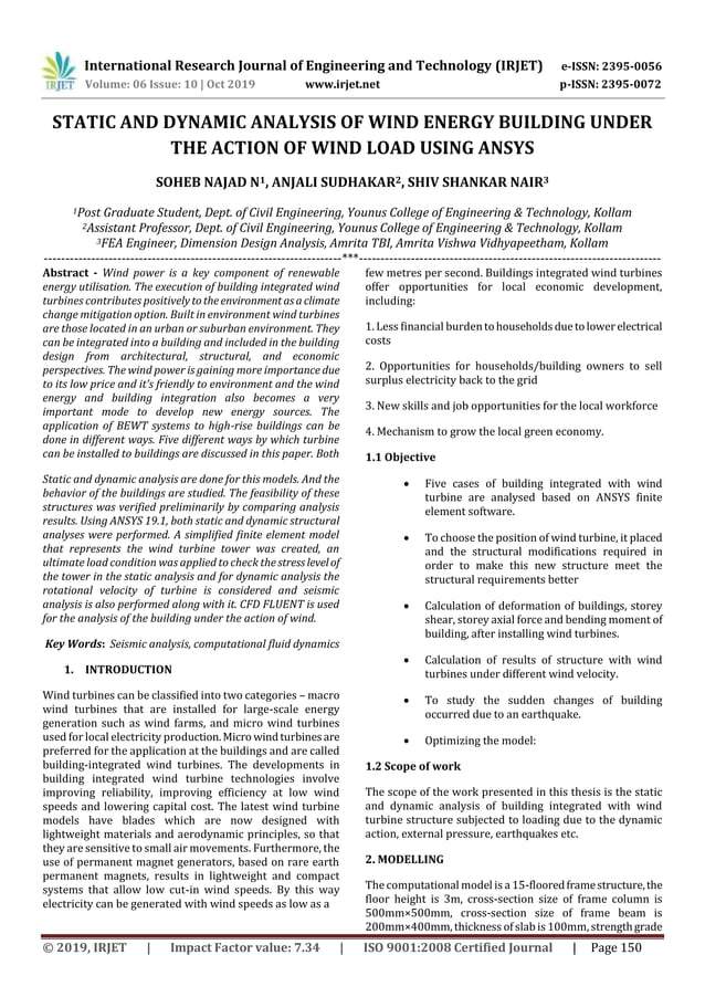 IRJET- Static and Dynamic Analysis of Wind Energy Building under the ...