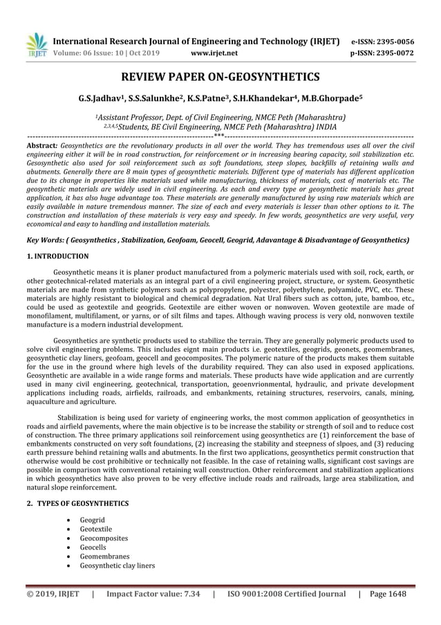 IRJET- Review Paper on-Geosynthetics | PDF IRJET- Review Paper on-Geosynthetics | PDF
