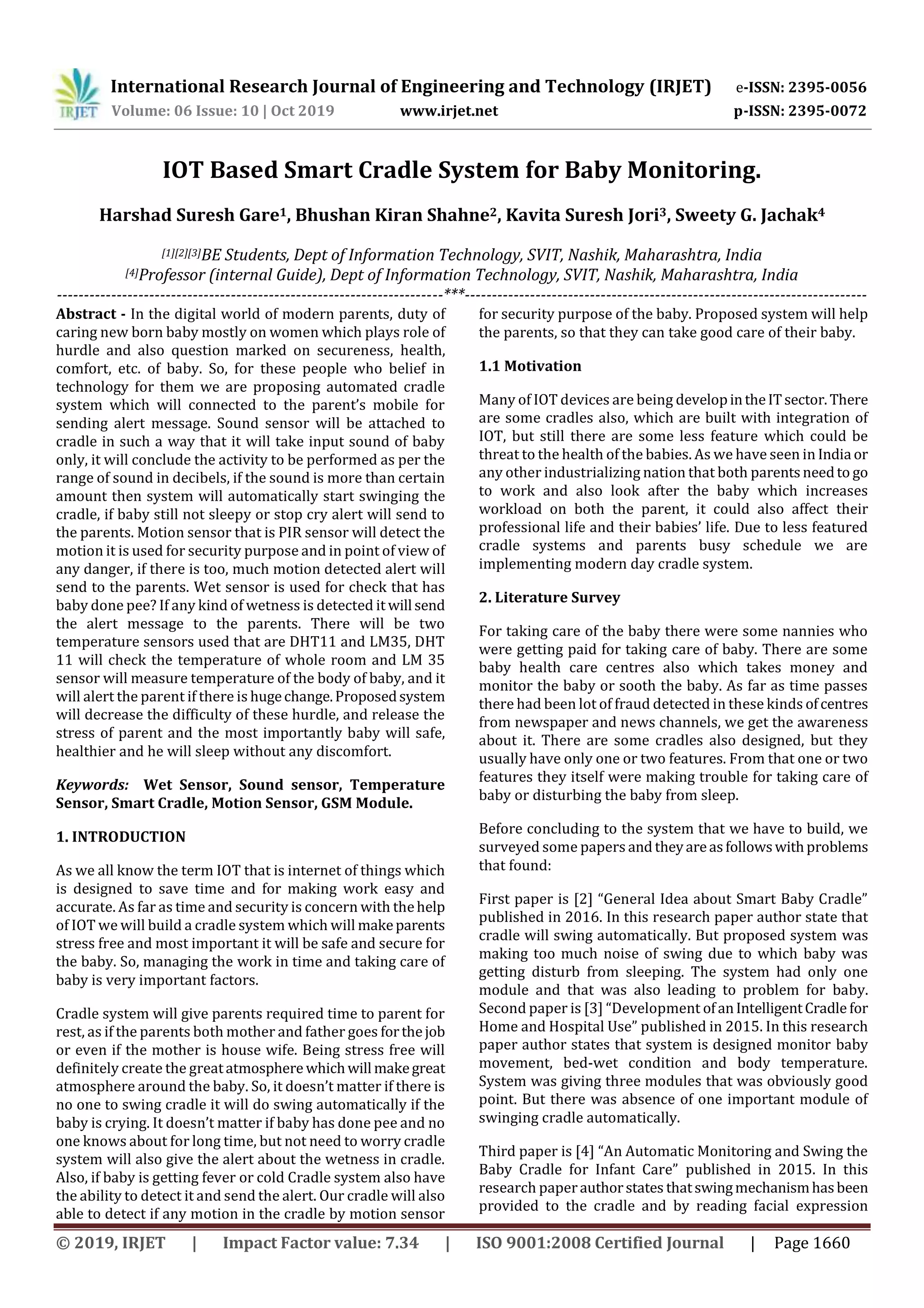 IRJET- IoT based Smart Cradle System for Baby Monitoring | PDF