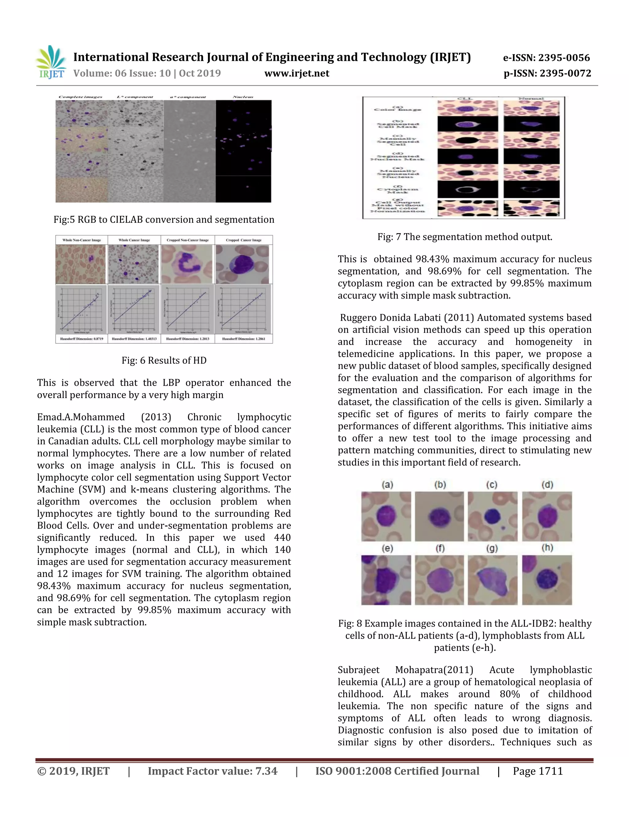 IRJET- Analysis of Automated Detection of WBC Cancer Diseases in Biomedical Processing | PDF