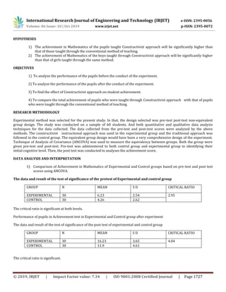 IRJET- Effectiveness of Constructivist Instructional Approach on Achievement in Mathematics ...