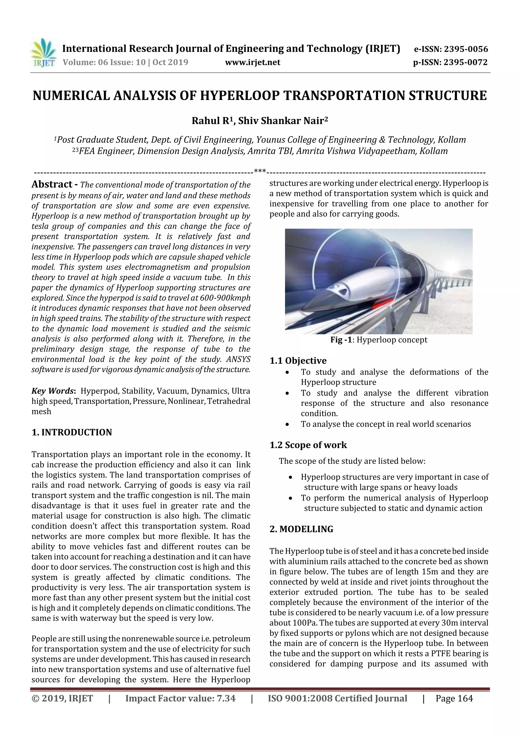 IRJET- Numerical Analysis of Hyperloop Transportation Structure | PDF