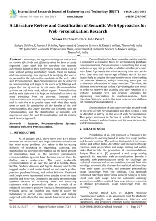 IRJET- A Literature Review and Classification of Semantic Web Approaches for Web Personalization ...