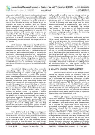 IRJET- A Literature Review and Classification of Semantic Web Approaches for Web Personalization ...