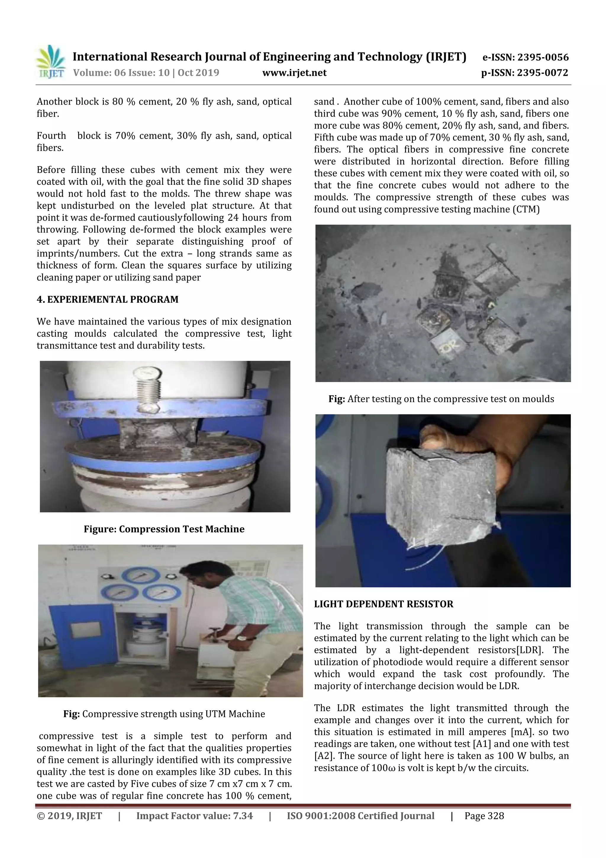 IRJET- Experimental Analysis of Translucent Concrete by using Plastic Optical Fibers | PDF