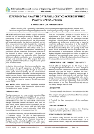IRJET- Experimental Analysis of Translucent Concrete by using Plastic Optical Fibers | PDF