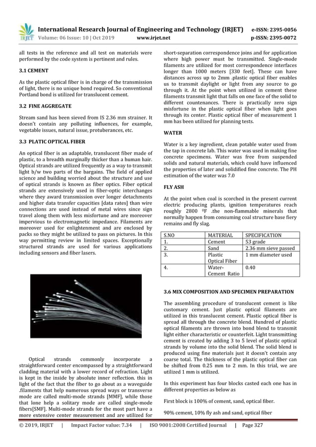 IRJET- Experimental Analysis of Translucent Concrete by using Plastic Optical Fibers | PDF