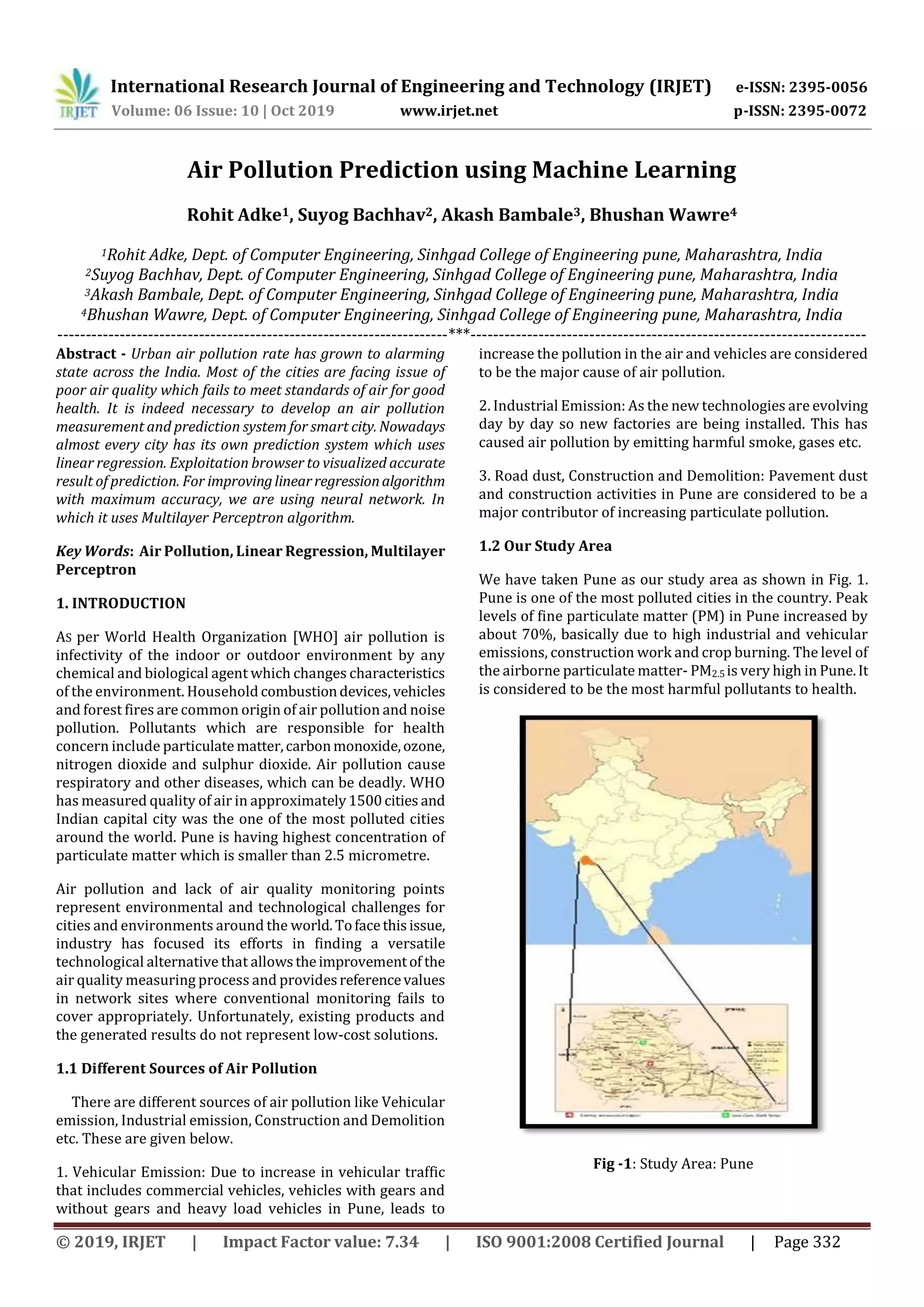 IRJET- Air Pollution Prediction using Machine Learning | PDF