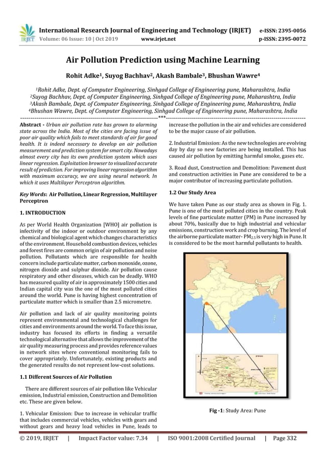 IRJET- Air Pollution Prediction using Machine Learning | PDF