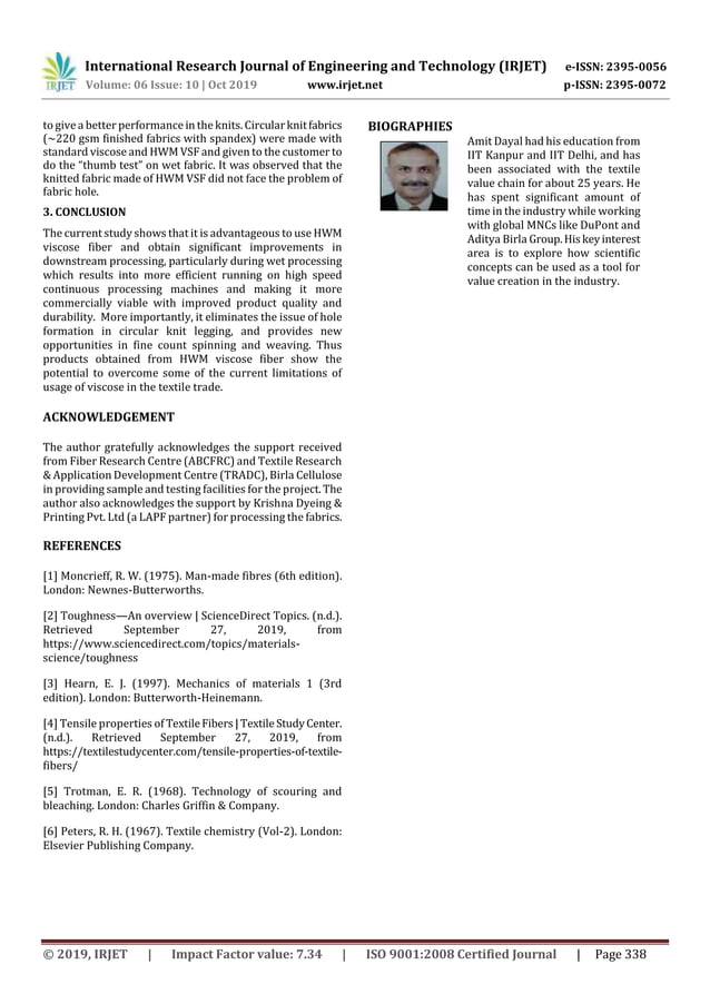 IRJET- High Wet Modulus Viscose: Performance and Market Opportunity ...