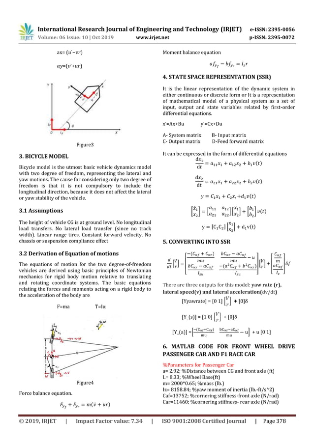 IRJET- Analyzing Vehicle Handling using BICYCLE MODEL in MATLAB/OCTAVE | PDF | Physics | Science