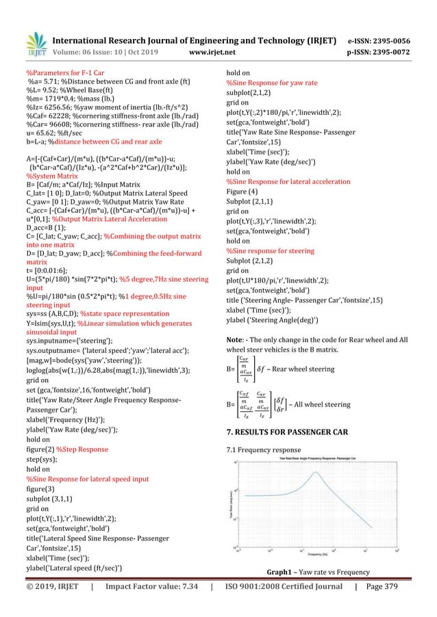 IRJET- Analyzing Vehicle Handling using BICYCLE MODEL in MATLAB/OCTAVE | PDF | Physics | Science