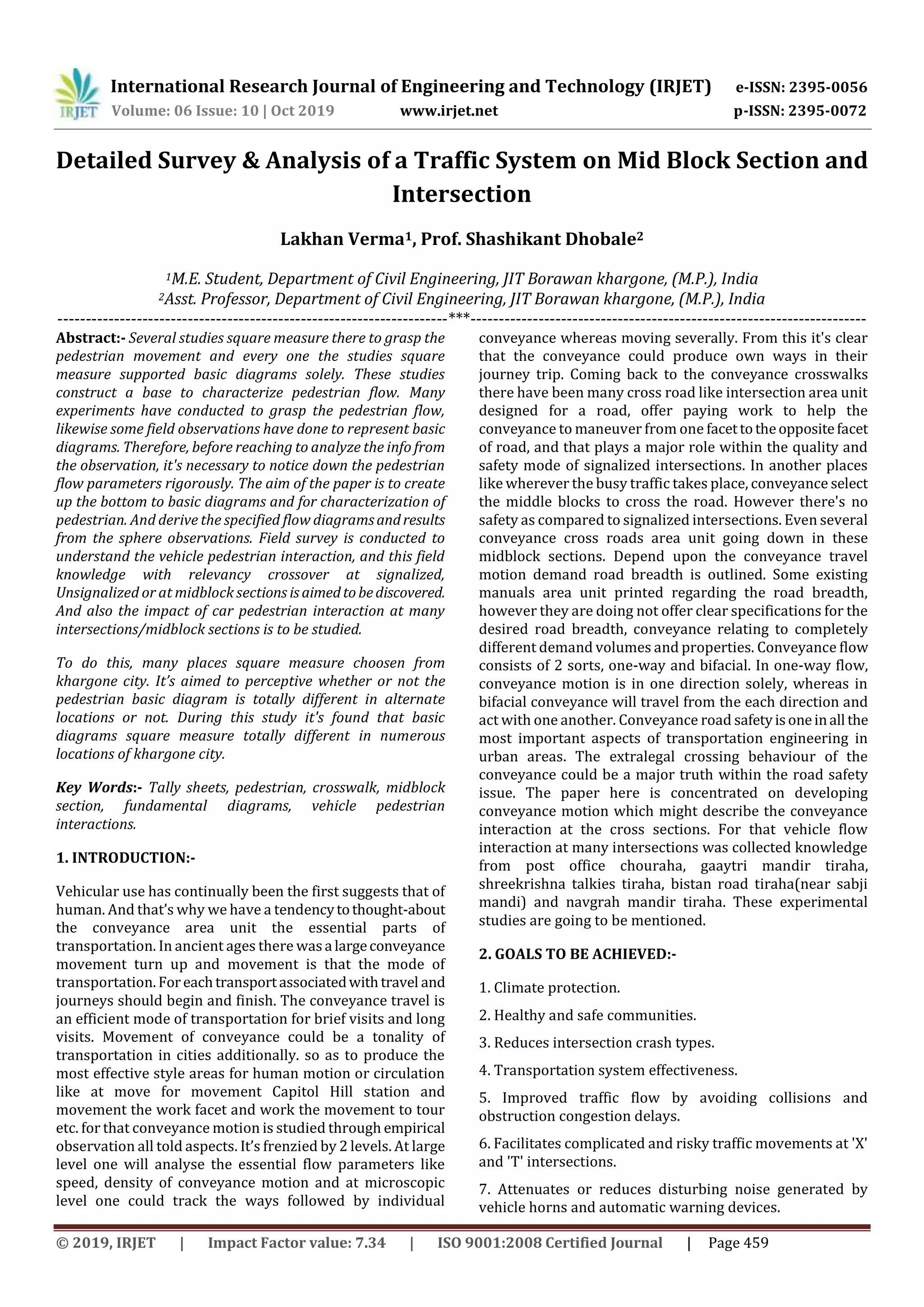 IRJET- Detailed Survey & Analysis of a Traffic System on Mid Block ...