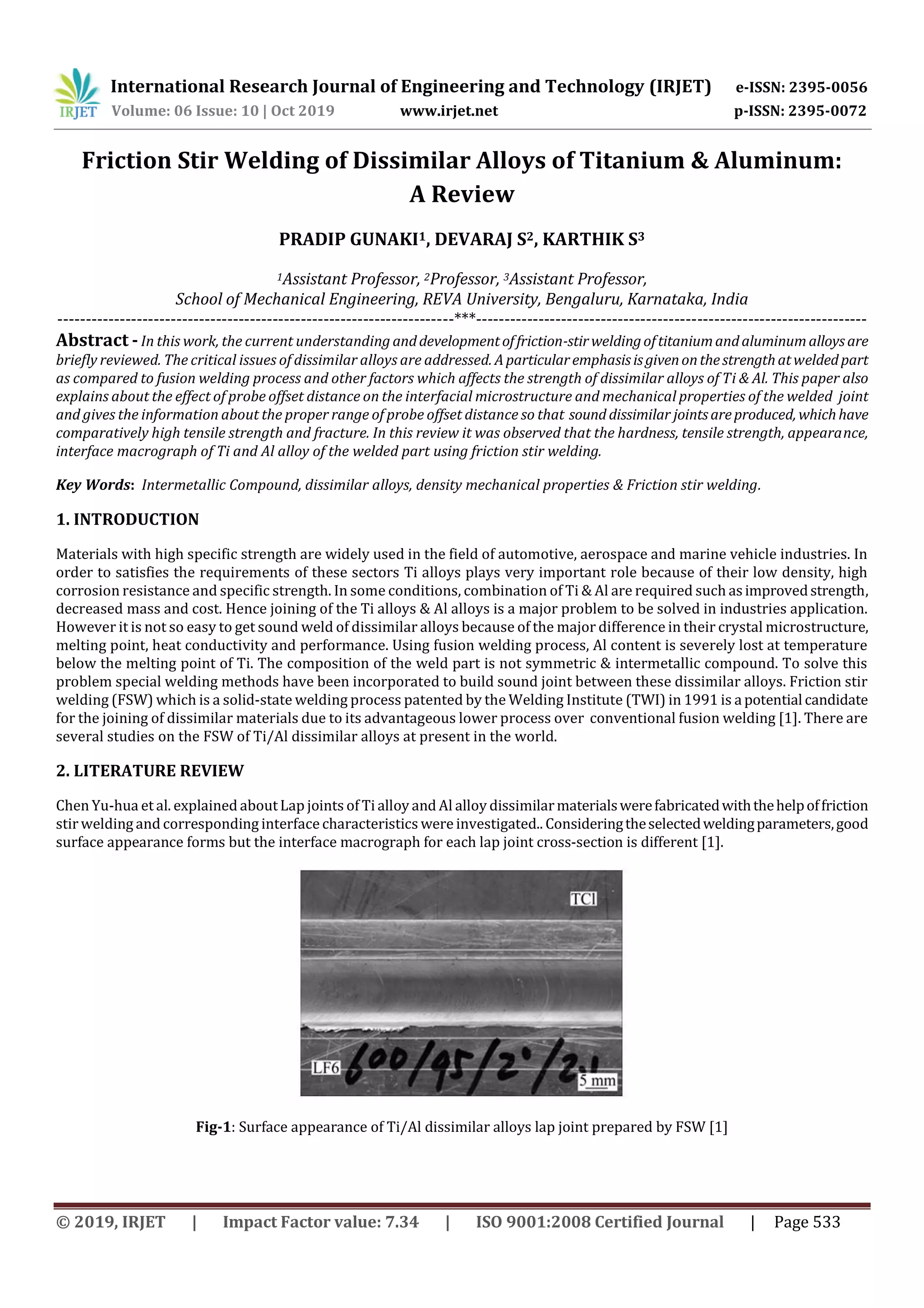 IRJET- Friction Stir Welding of Dissimilar Alloys of Titanium ...