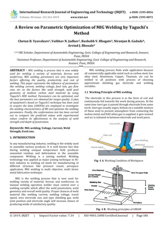 IRJET- A Review on Parametric Optimization of MIG Welding by Taguchi’s Method | PDF