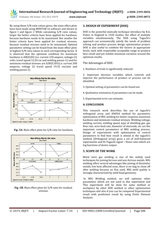 IRJET- A Review on Parametric Optimization of MIG Welding by Taguchi’s Method | PDF