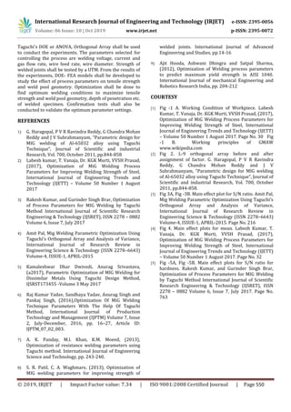 IRJET- A Review on Parametric Optimization of MIG Welding by Taguchi’s Method | PDF