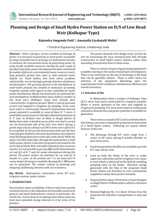 IRJET- Planning and Design of Small Hydro Power Station on D/S of Low ...