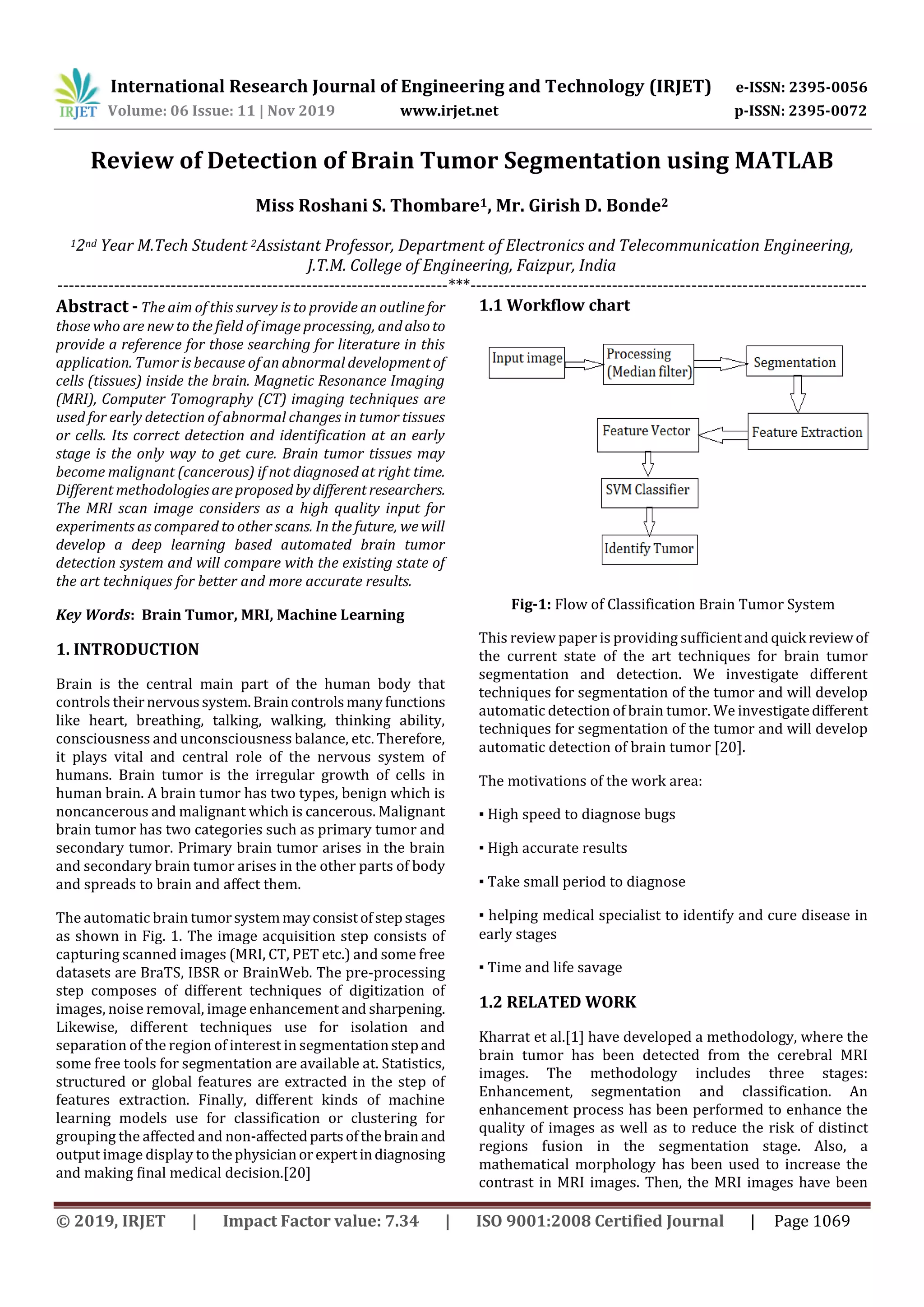 Irjet Review Of Detection Of Brain Tumor Segmentation Using Matlab Pdf