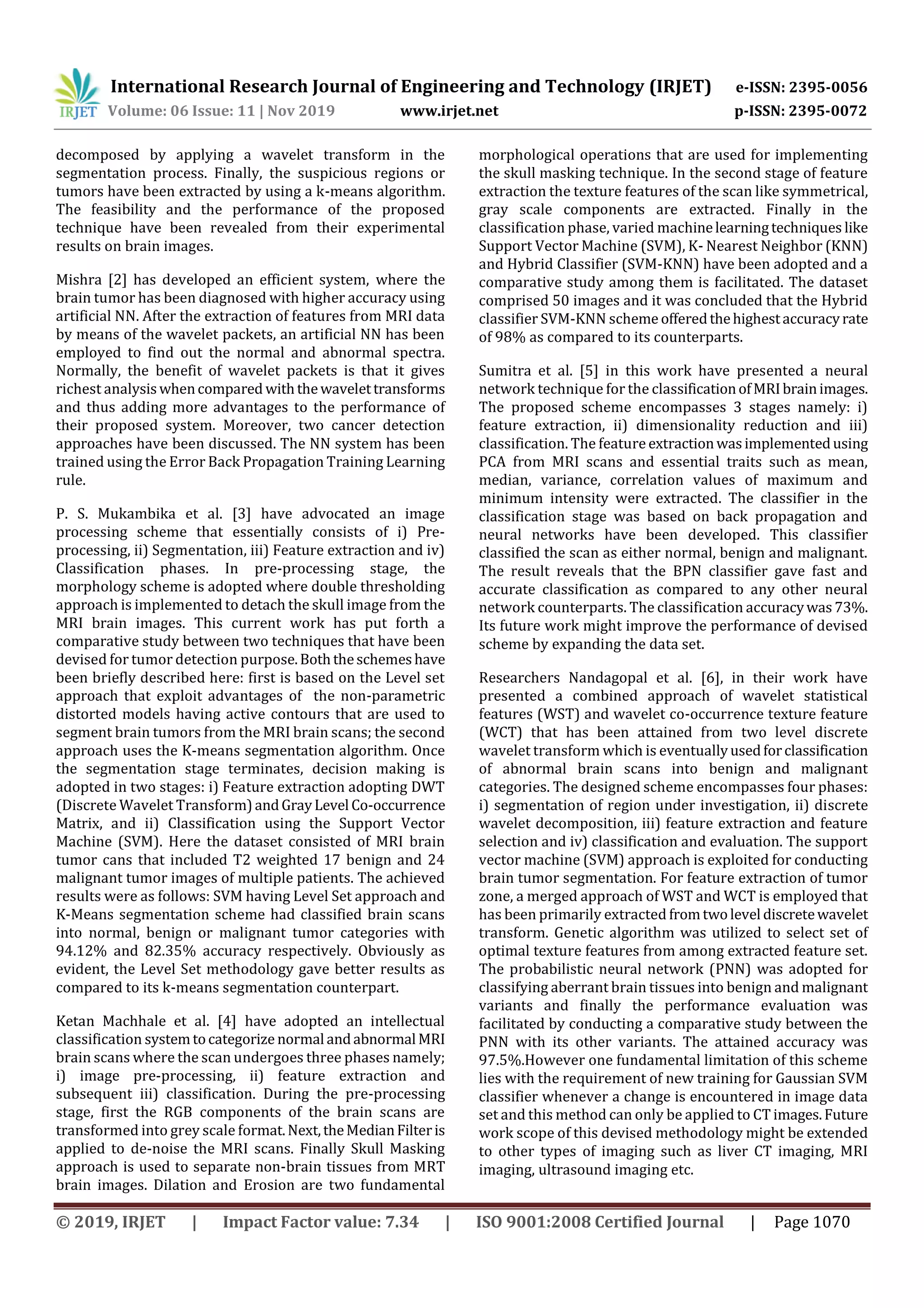 Irjet Review Of Detection Of Brain Tumor Segmentation Using Matlab Pdf
