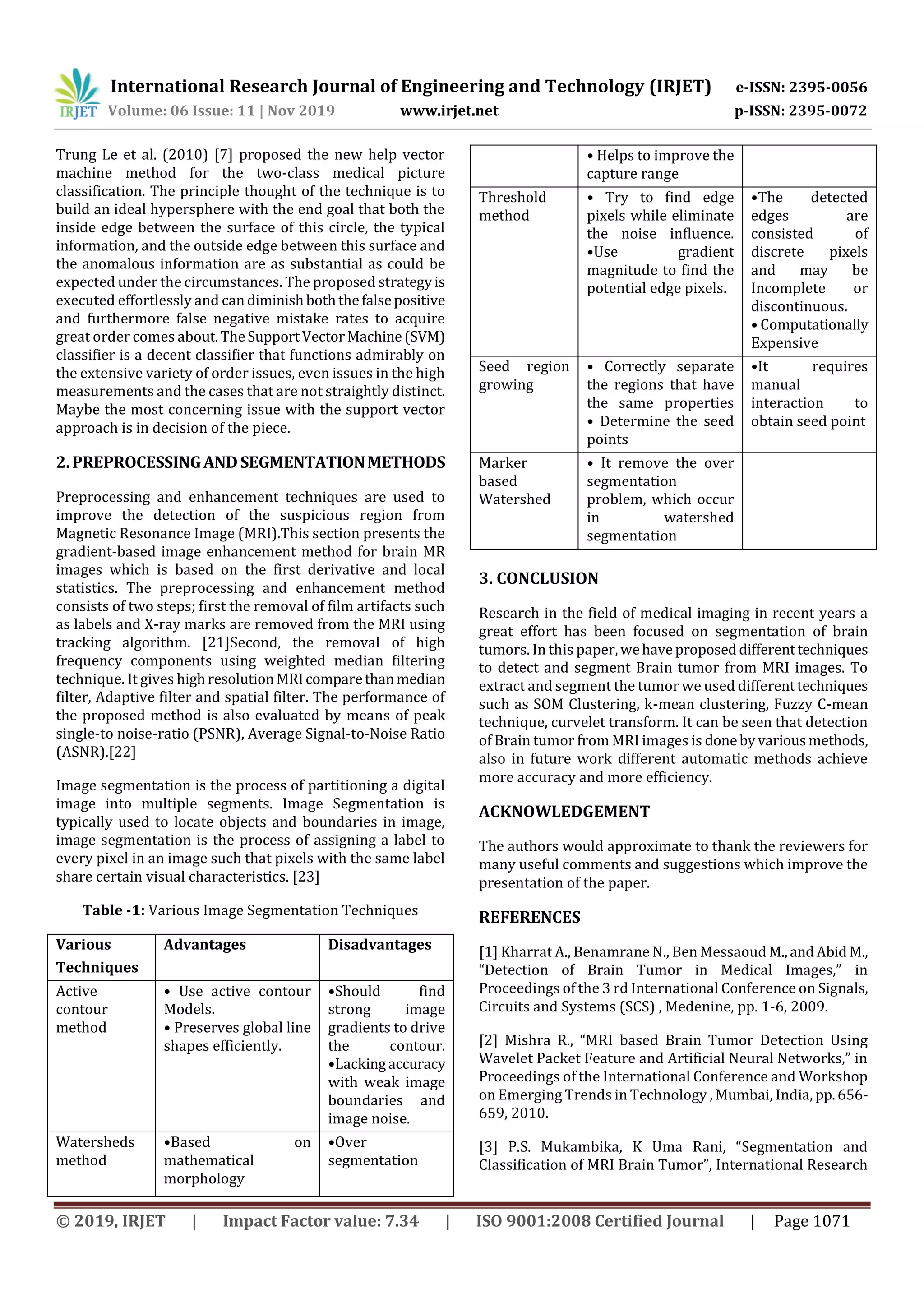 Irjet Review Of Detection Of Brain Tumor Segmentation Using Matlab Pdf