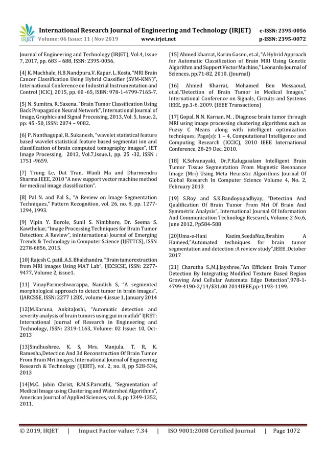 Irjet Review Of Detection Of Brain Tumor Segmentation Using Matlab Pdf