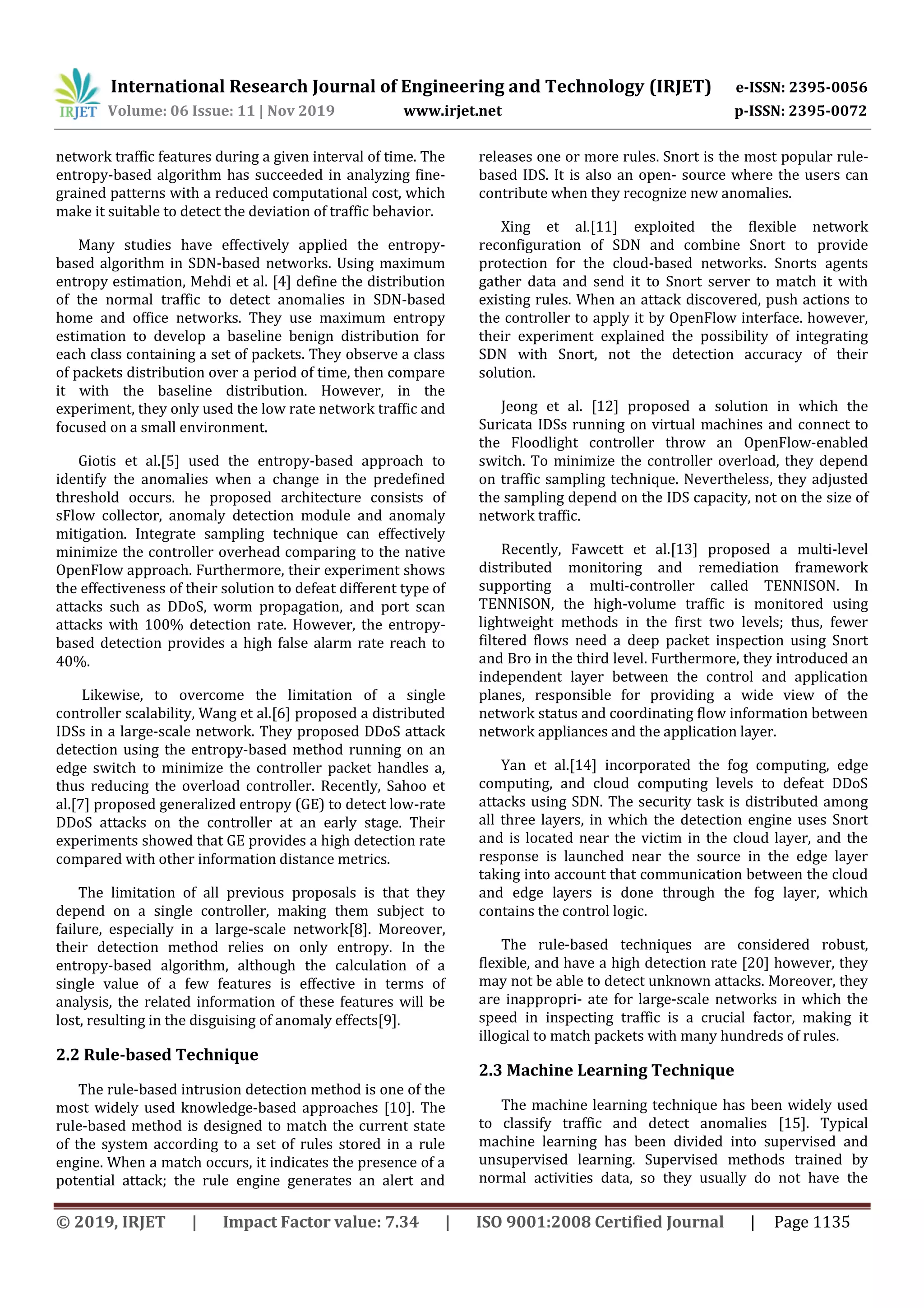 Irjet Sdn Multi Controller Based Framework To Detect And Mitigate Ddos In Large Scale Network