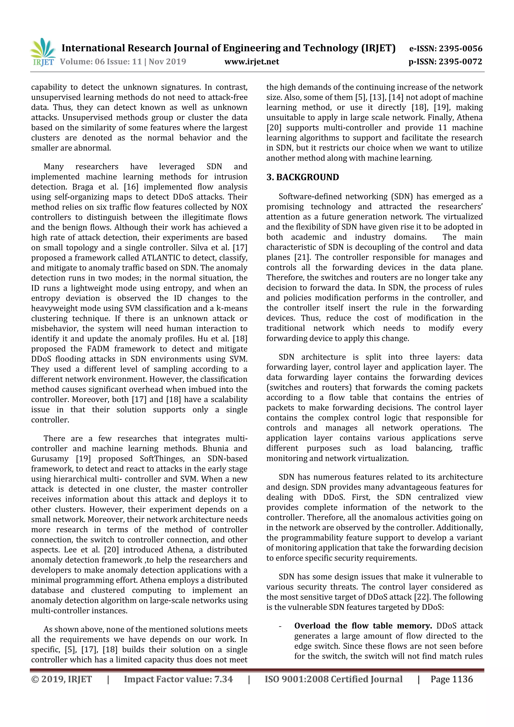 Irjet Sdn Multi Controller Based Framework To Detect And Mitigate Ddos