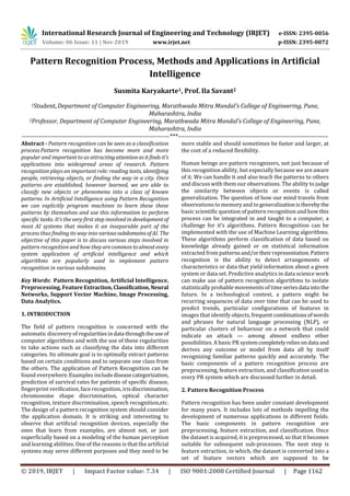 IRJET- Pattern Recognition Process, Methods and Applications in Artificial Intelligence | PDF
