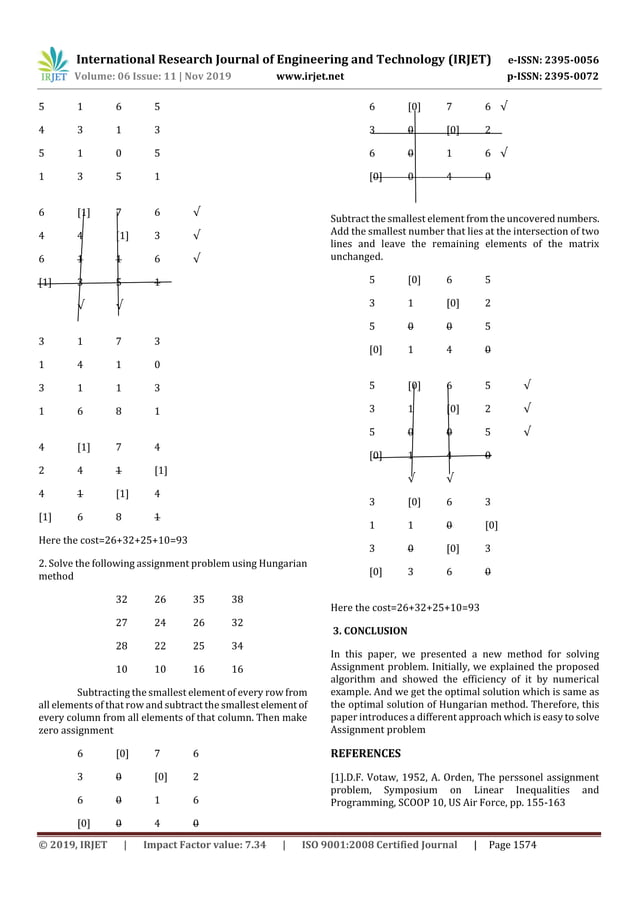 IRJET- New Proposed Method for Solving Assignment Problem and Comparative Study with the ...